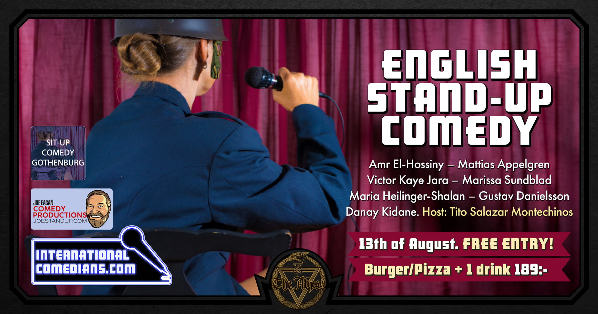 English Stand-Up Comedy – 6 shows @ The Abyss August 13th